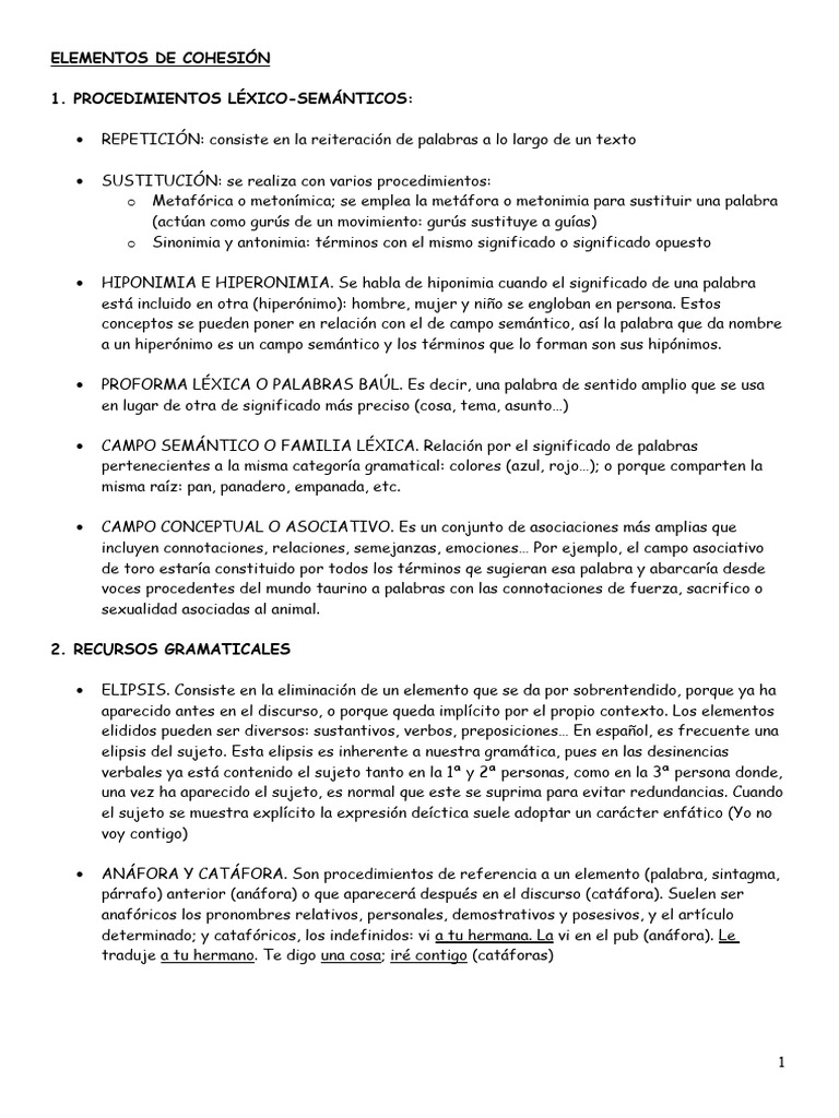 Elementos de Cohesión | PDF | Asunto (gramática) | Palabra