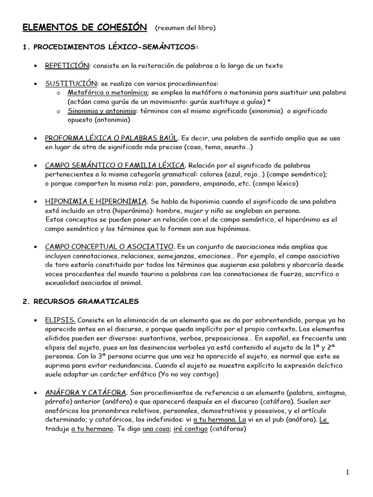 Elementos de Cohesió Resumen | PDF | Adverbio | Asunto (gramática)