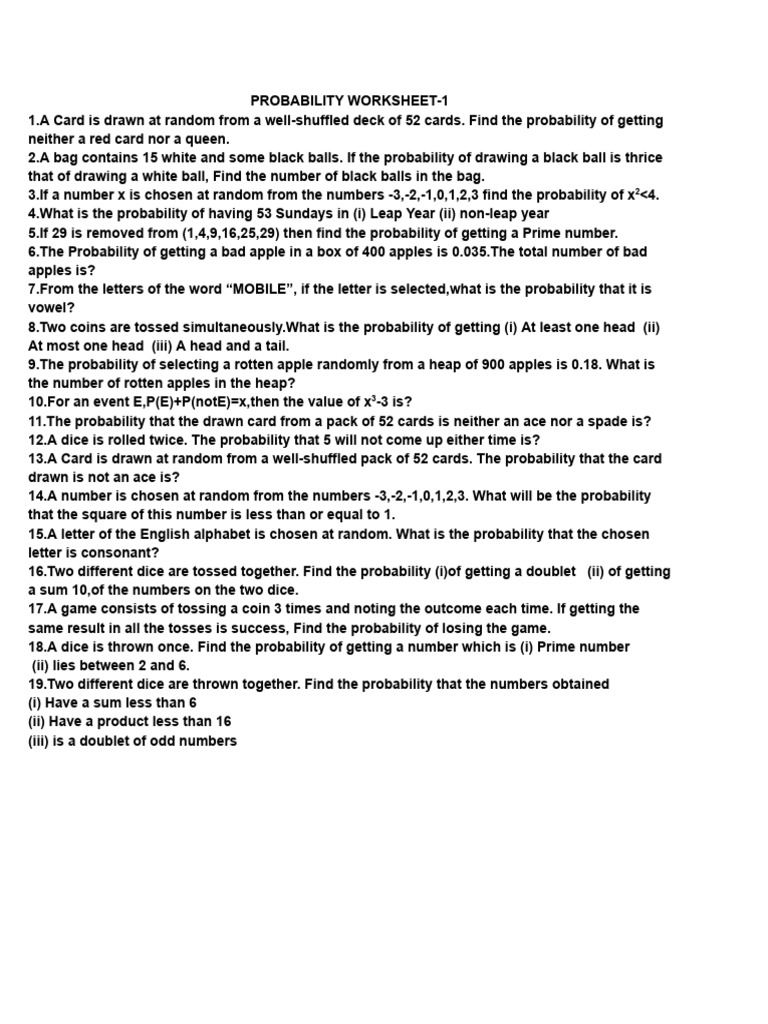 PROBABILITY WORKSHEET-1 | PDF