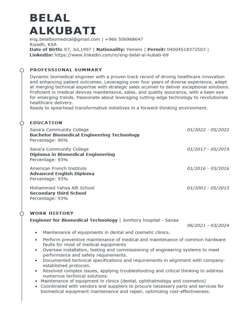 Belal Alkubati Bioengineer | PDF | Biomedical Engineering | Medical Device