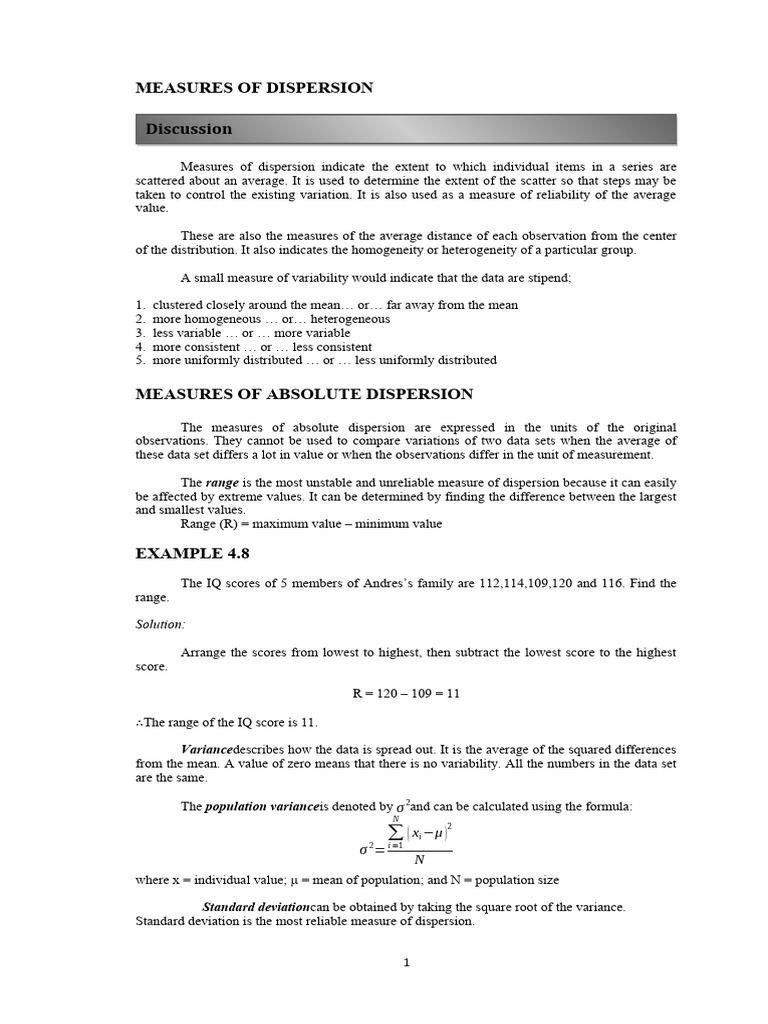 Measures-of-Dispersion | PDF | Standard Deviation | Coefficient Of Variation