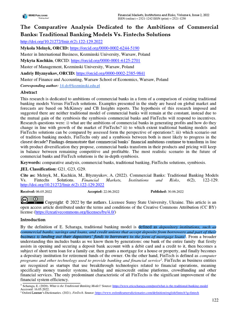 Melnyk FMIR 2 2022.pdf Jsessionid | PDF | Banks | Venture Capital