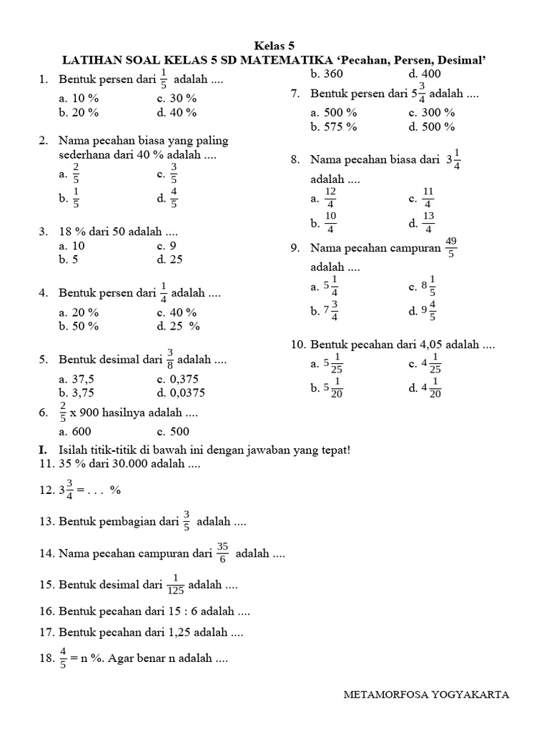 Latihan Pecahan, Persen, dan Desimal | PDF