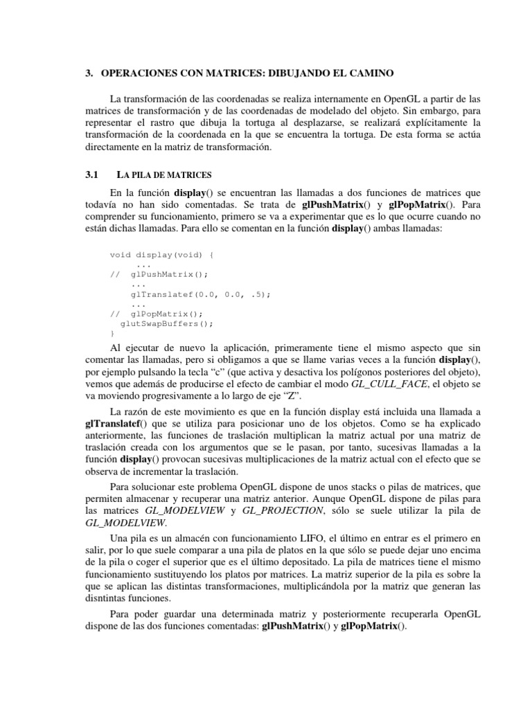 Pila de Matrices Opengl | PDF | Matriz (Matemáticas) | Áreas de informática