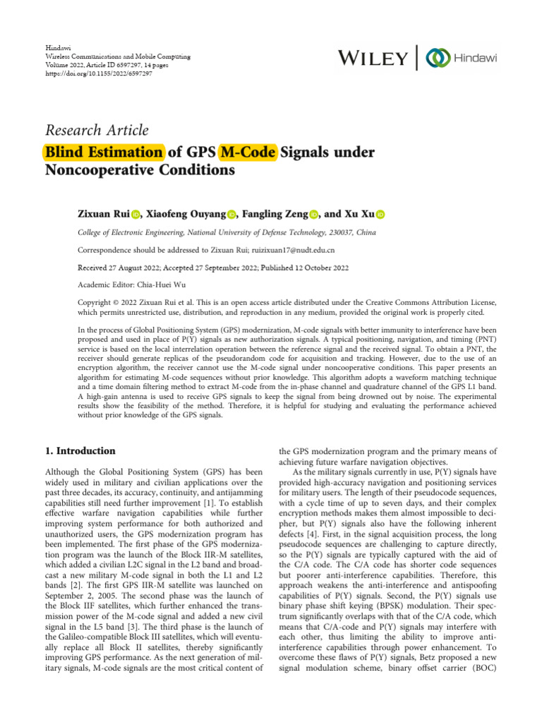 Research Article Blind Estimation of GPS M-Code Signals Under ...
