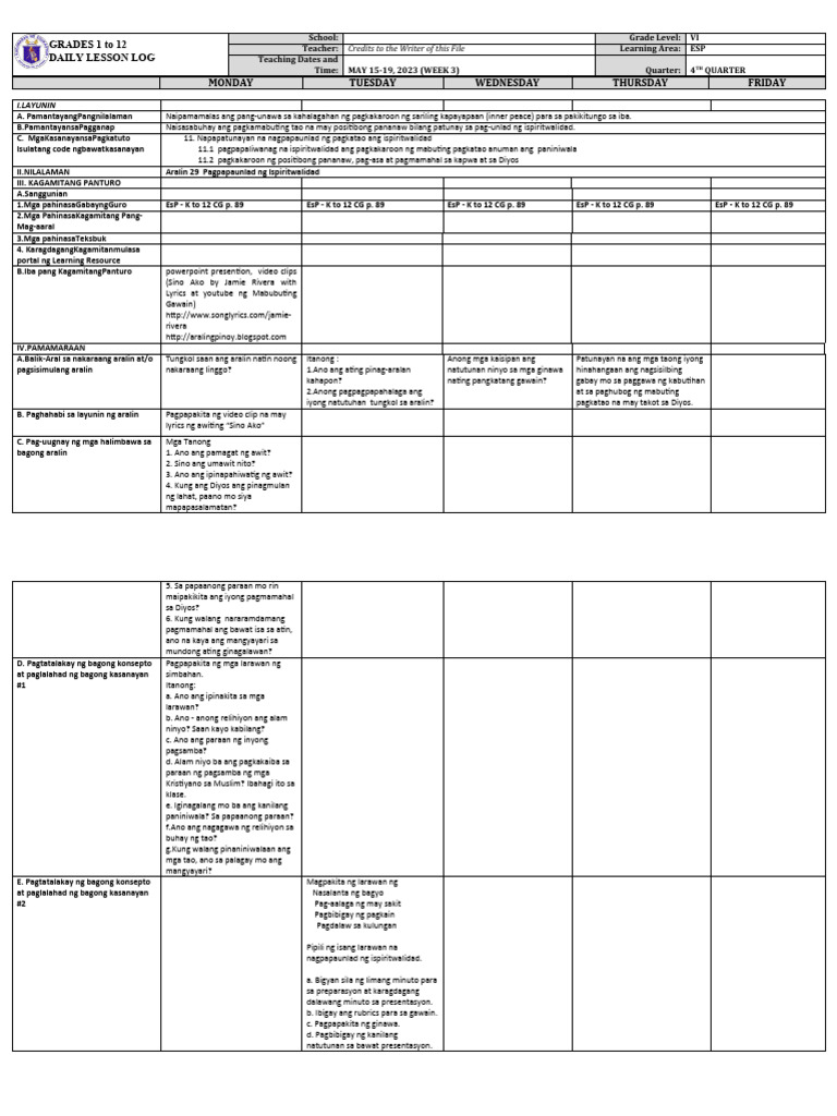 DLL - Esp 6 - Q4 - W3 | PDF