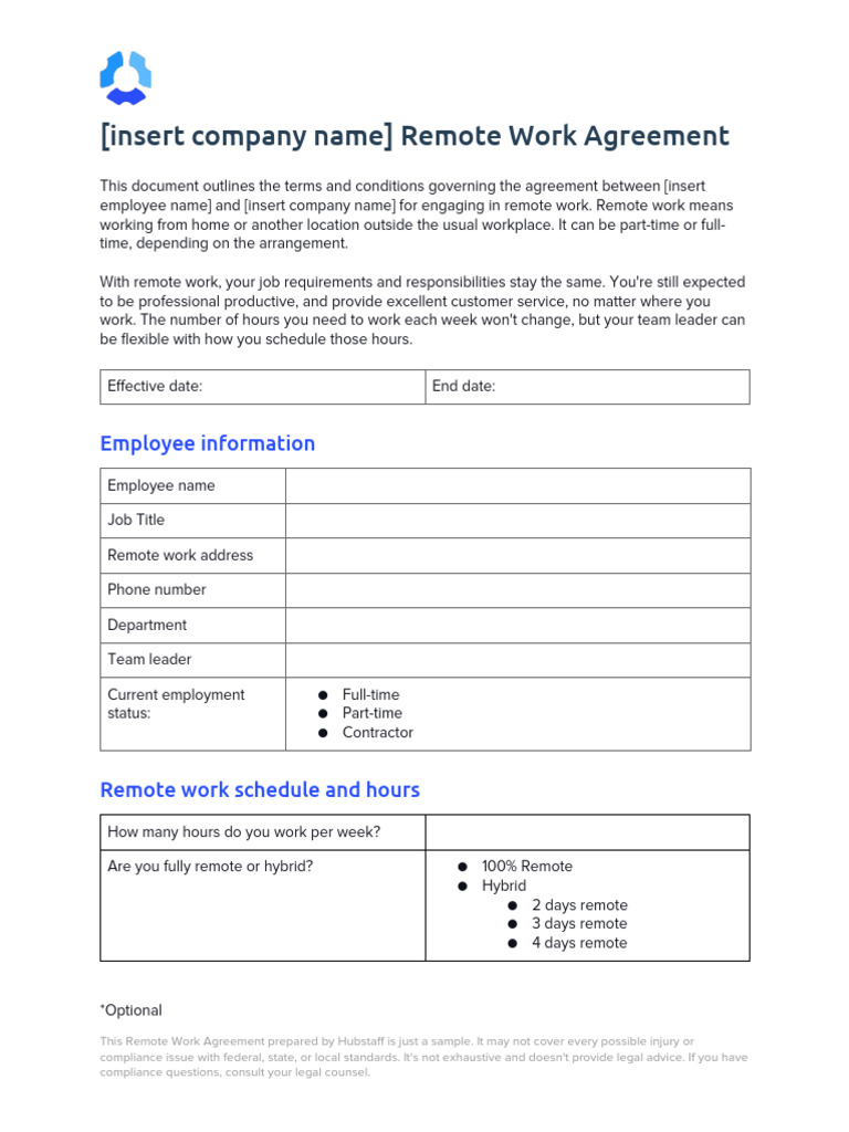 Remote Work Agreement - Template | PDF | Employment | Discovery (Law)