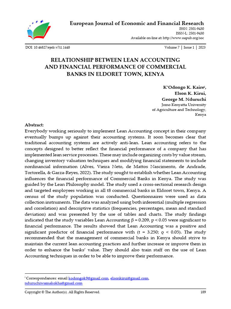 Relationship Between Lean Accounting and Financial | PDF | Coefficient ...