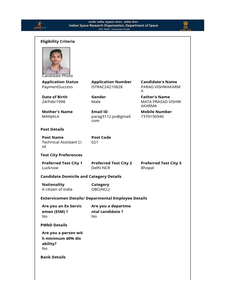 ISRO URSC PARAG ISTRAC Form 2024DRAFT PRINT | PDF