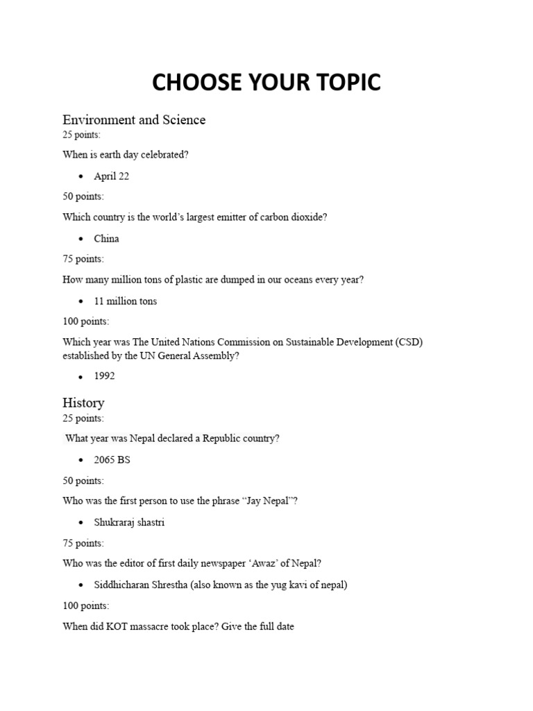 Choose Your Topic | PDF | Nepal