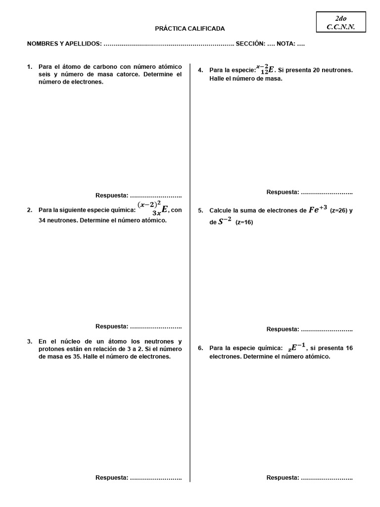 PRÁCTICA CALIFICADA 2do DE | PDF | Neutrón | Protón