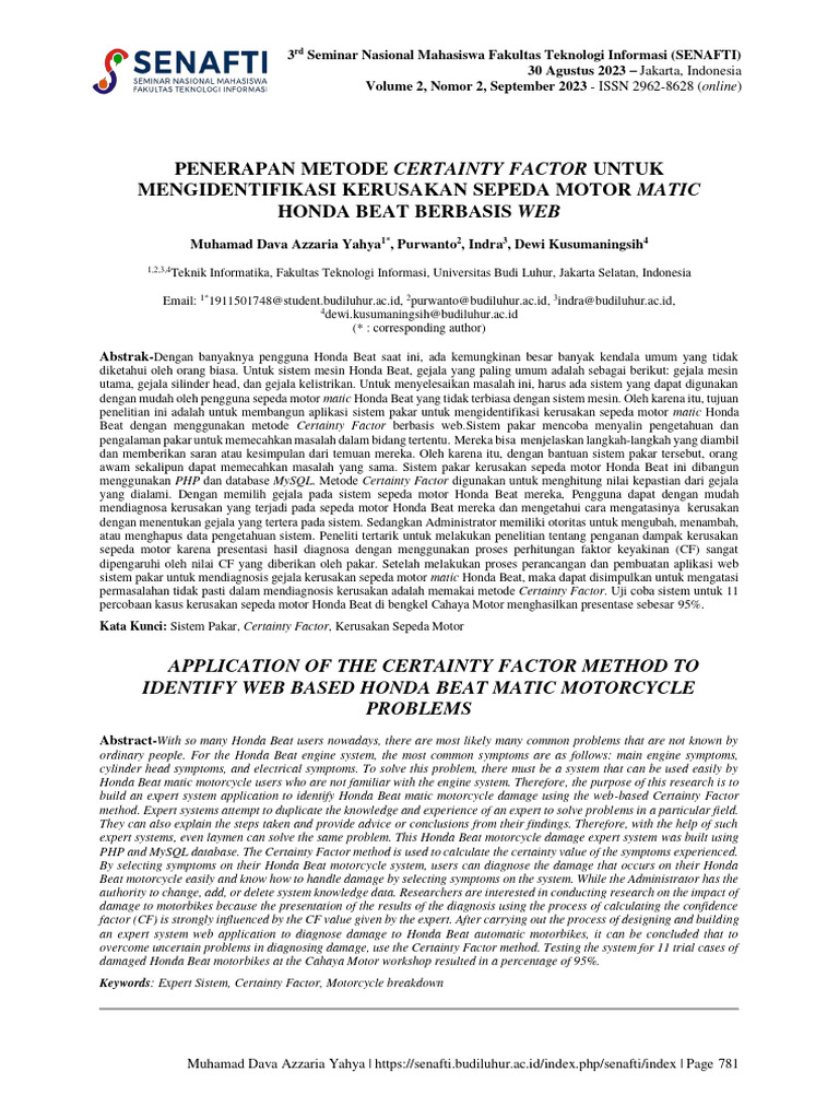 Penerapan Metode Certainty Factor Untuk Mengidentifikasi Kkerusakann ...