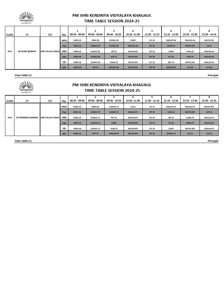 CLASS IX Time Table K V KHAGAUL 24-25 Wef 8 April 24 | PDF