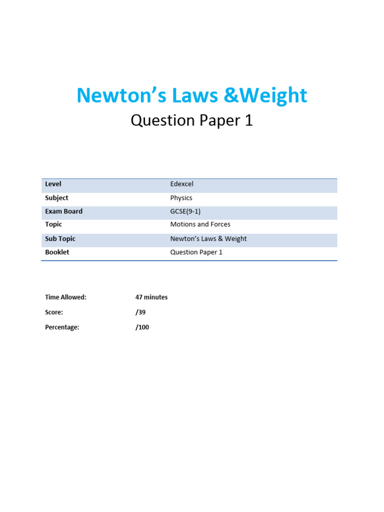 3.1 - Newtons Laws Weight Qp-Gsce Edexcel Physics 1 | PDF | Force ...