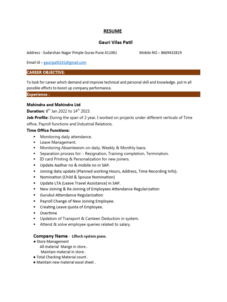 Gauri Patil's Professional Resume | PDF