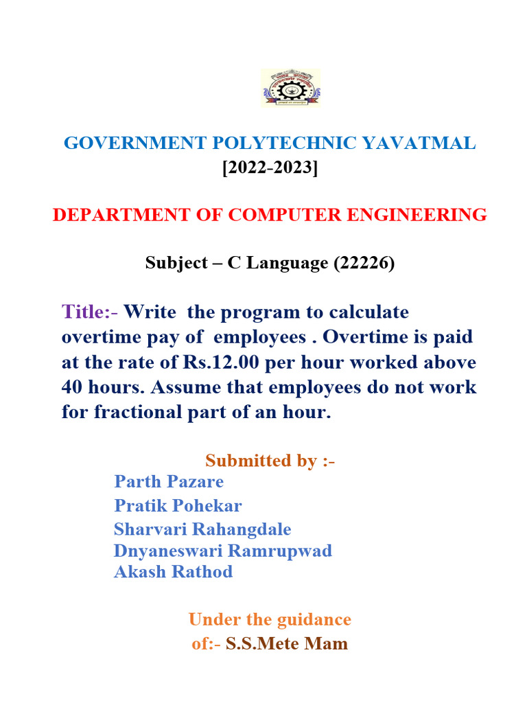 C Programming Microproject Pdf Overtime Computer Programming