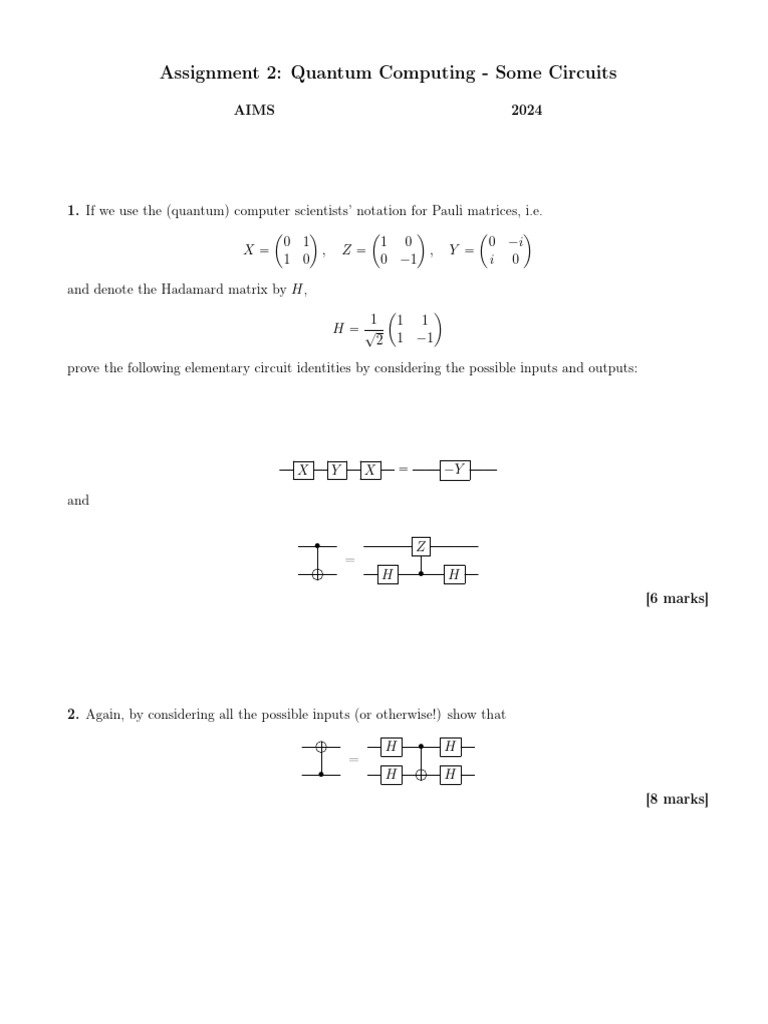 Assignment2 - Quantum Mechanic and Quantum Computing | PDF | Computer Science | Theoretical Physics