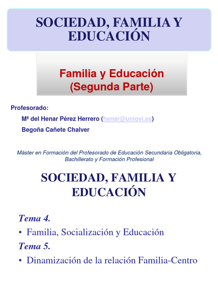 SFE_ Bloque II-FAMILIA y EDUCACIÓN_Campus Virtual 23-24 | PDF | Familia | Maestros