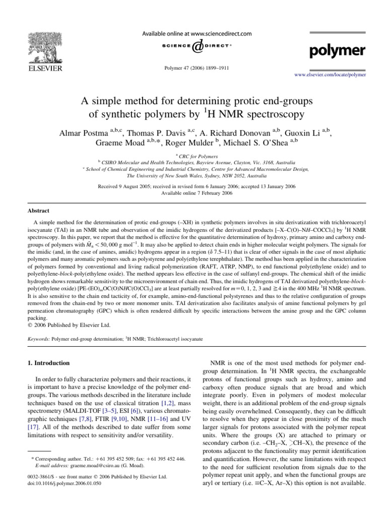 Simple Method For Determining Protic End-Groupsof Synthetic Polymers ... Simple Method For Determining Protic End-Groupsof Synthetic Polymers ...