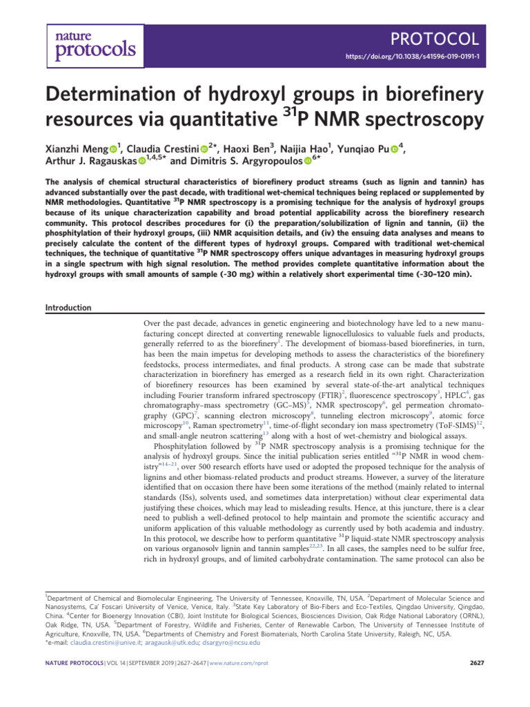 Quantitative 31P NMR for Hydroxyl Analysis | PDF | Lignin | Polyphenol
