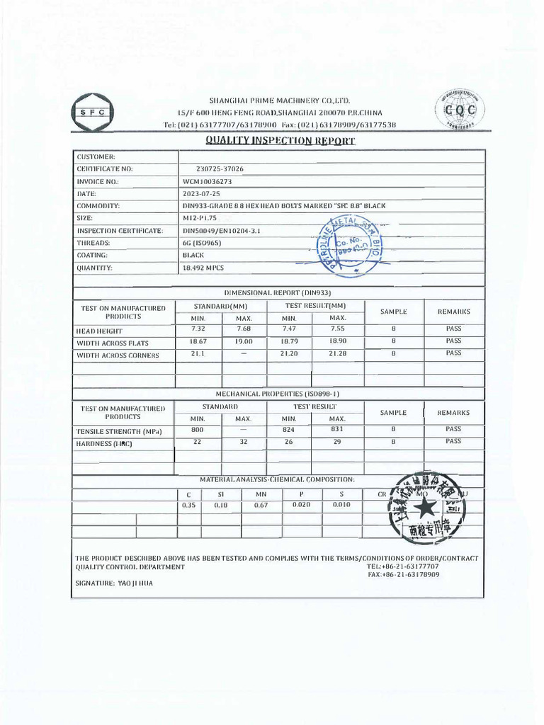 MTC For Bolt Nut | PDF