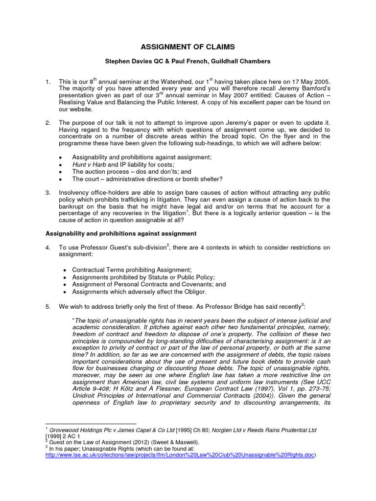 Assignments of Claims StephenDaviesQC & PaulFrench May2012 | Download ...