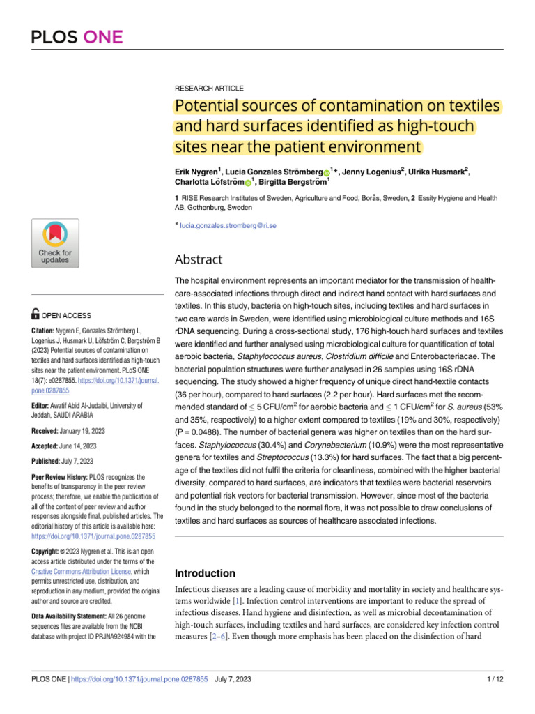 Potential Sources of Contamination On Textiles and | PDF | Hospital ...