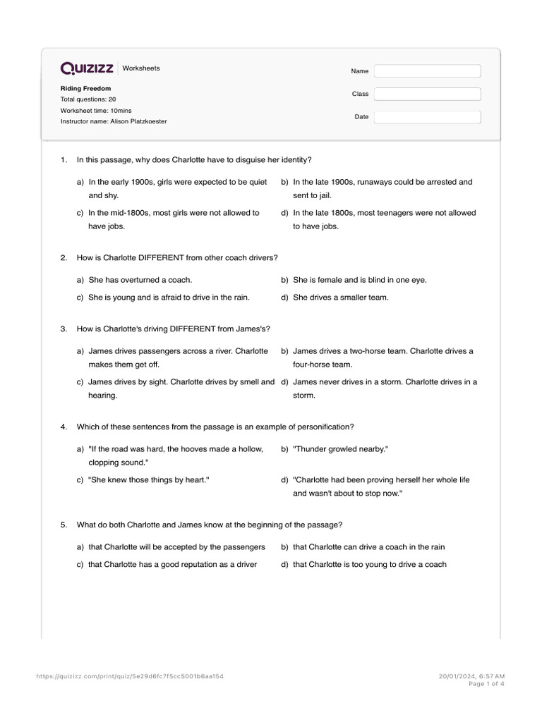 Riding Freedom - Quizizz | PDF