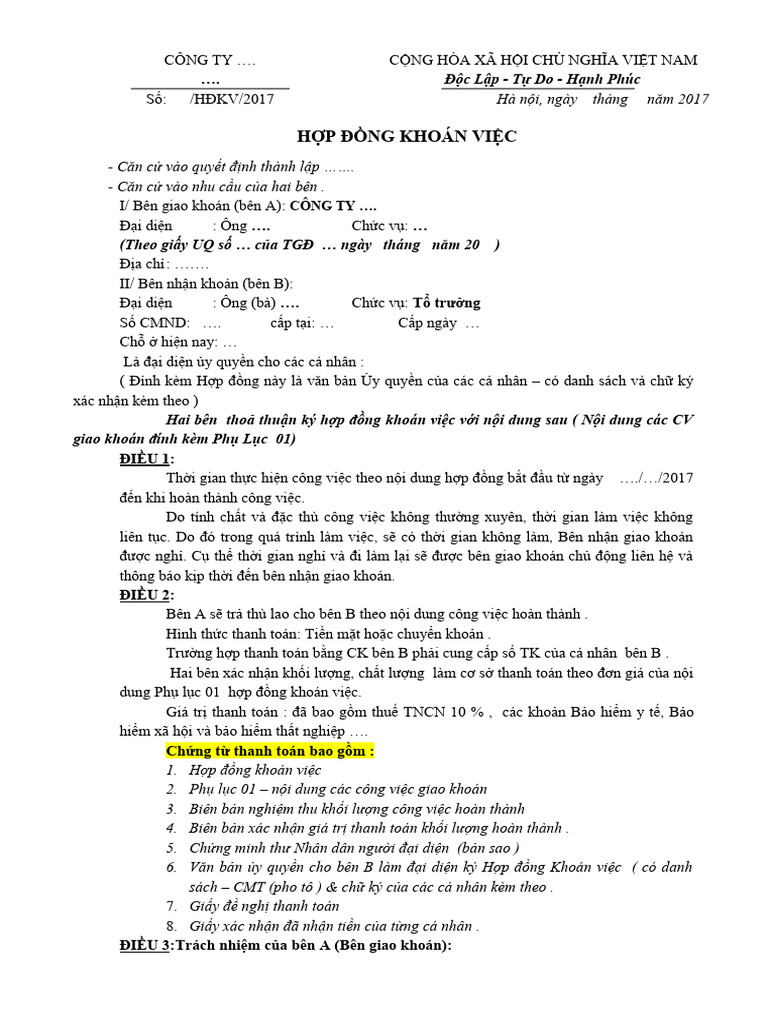 NS - 21 - BM01 - Hop Dong Khoan Viec | PDF