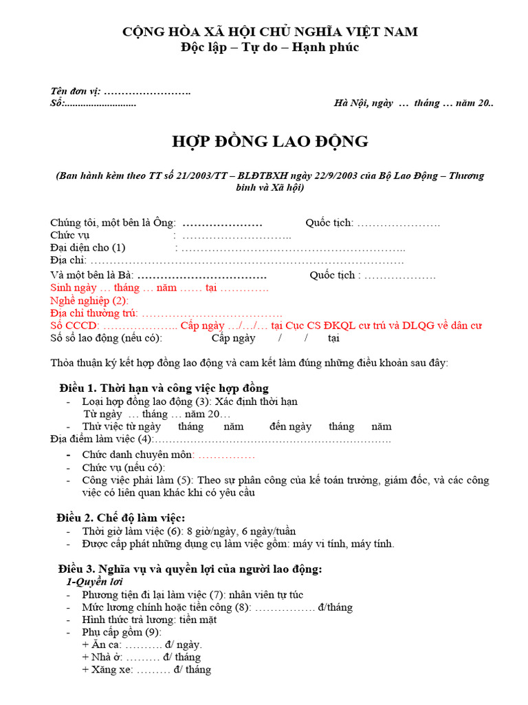 NS - 21 - BM01 - Hop-Dong-Lao-Dong-Xac-Dinh-Ky-Han-Moi-Nhat-Nam-2019 | PDF