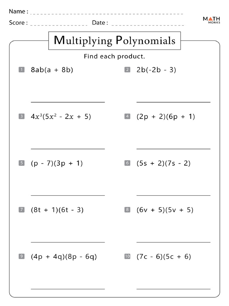 Multiplying Polynomials Worksheet | PDF