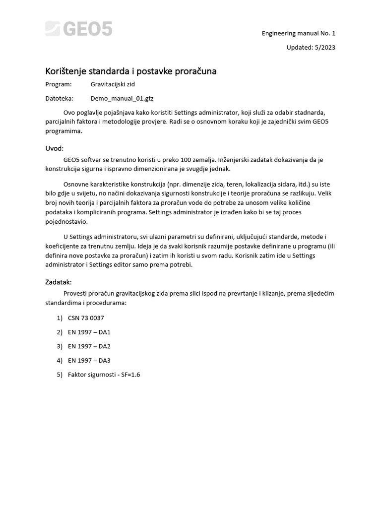 GEO5 - Korištenje Standarda I Postavke Proračuna - HR | PDF