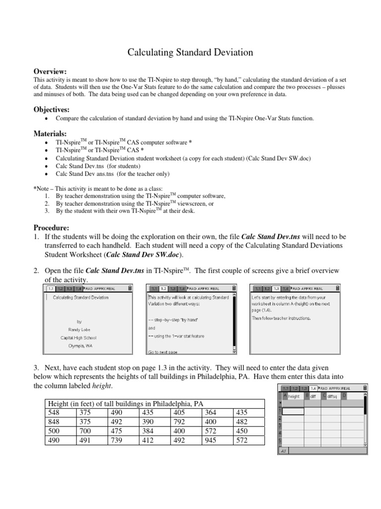 Calculating Standard Deviation | PDF | Worksheet | Computing