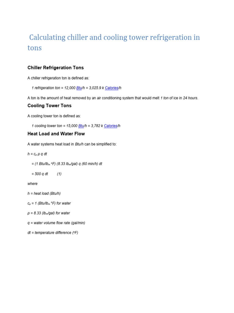 Chiller and Cooling Tower Tonnage Calculations | PDF | Air Conditioning ...