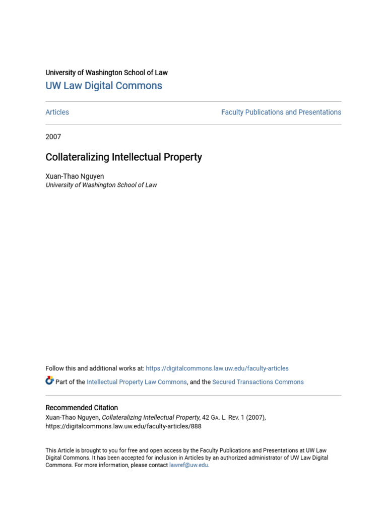 Collateralizing Intellectual Property | PDF | Loans | Intellectual Property