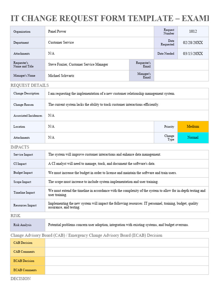 IC IT Change Request Form Example Template | PDF | System | Implementation