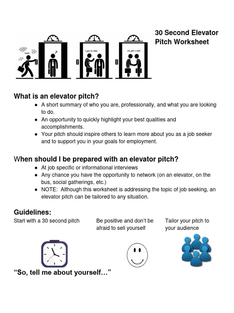 Virtual Amb Training 1 Elevator Pitch Worksheet | Download Free PDF ...