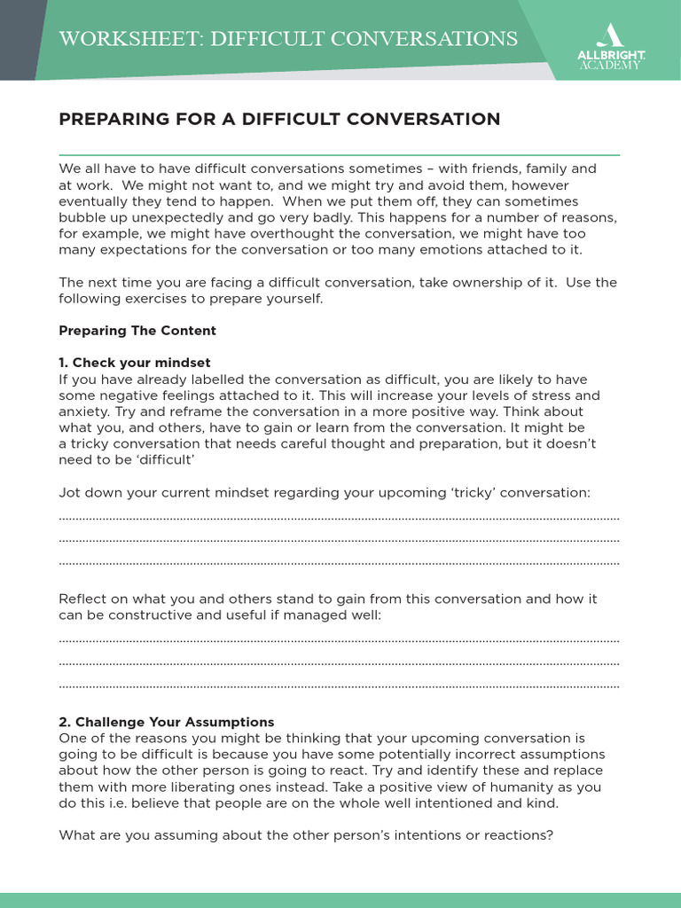 Difficult_Conversations_Worksheet | PDF | Breathing | Conversation