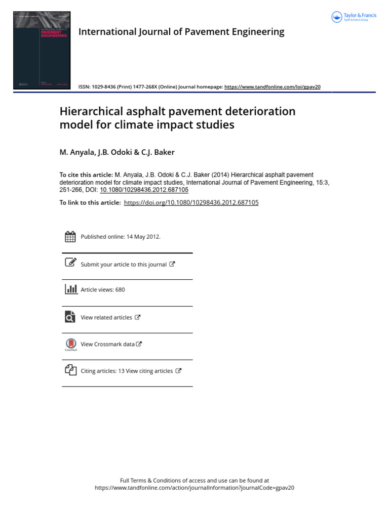 Hierarchical Asphalt Pavement Deterioration Model For Climate Impact ...