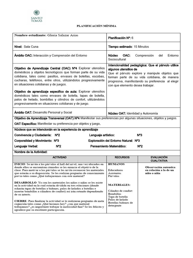 Planificacion 6 | PDF | Educación de la primera infancia | Aprendizaje