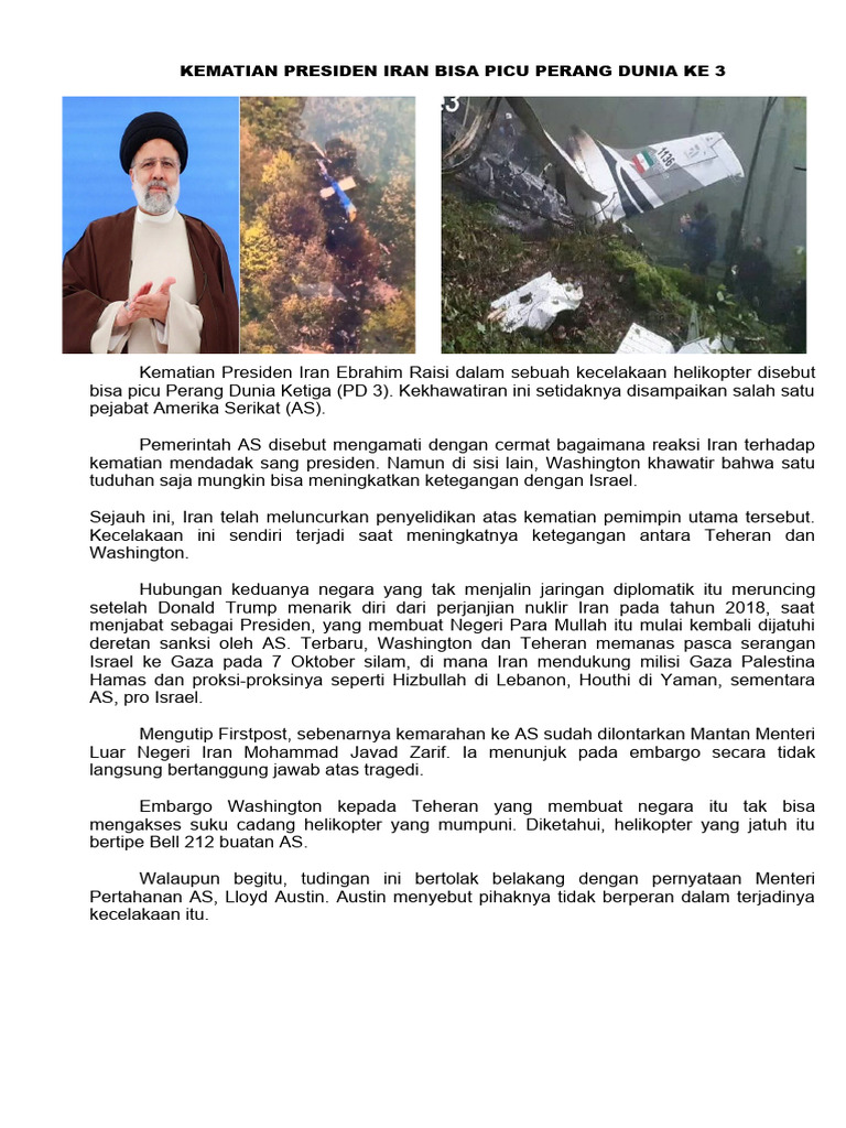Kematian Presiden Iran Bisa Picu Perang Dunia Ke 3 (Serda Fardan) | PDF ...