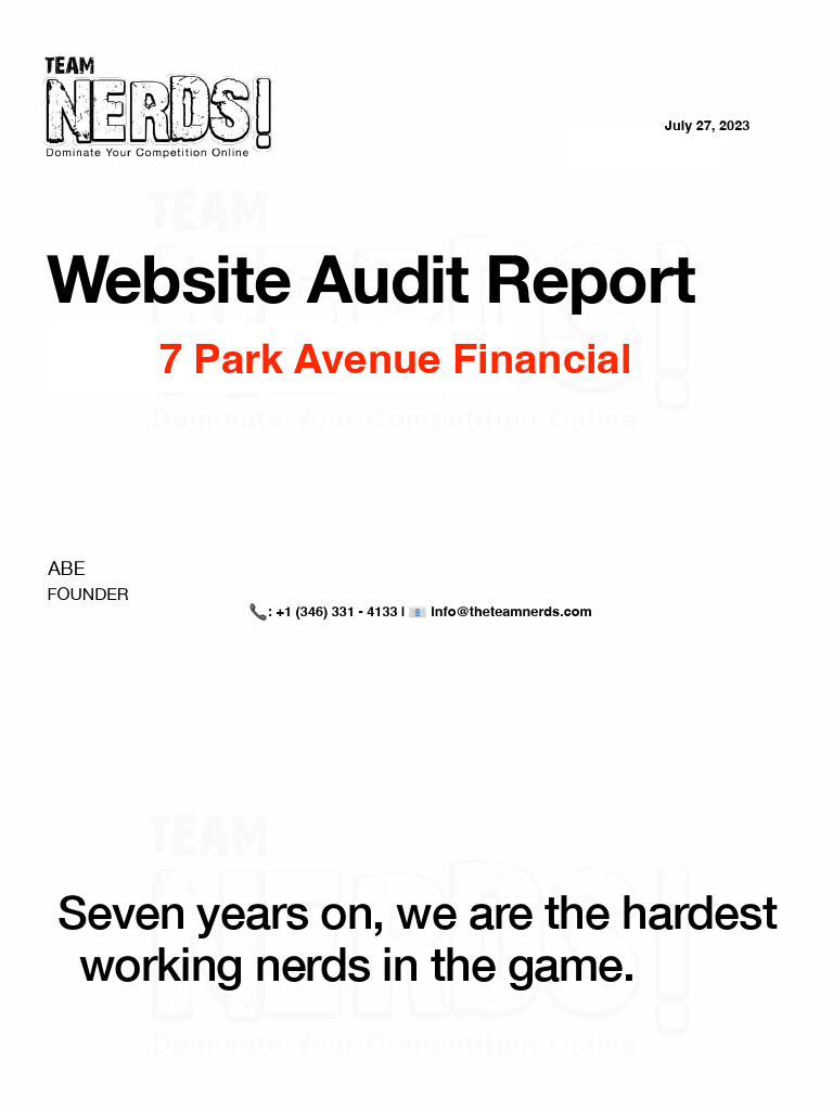 7 Park Avenue Financial Website Audit by Team Nerds (WWW - Theteamnerds ...