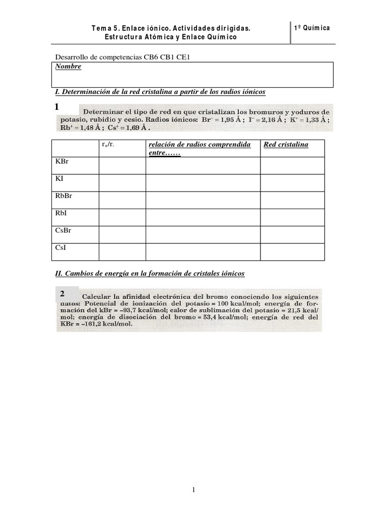 Bolonia Estructura y Enlace Tema 5. Actividades Dirigidas | PDF | Enlace iónico | Compuestos ...