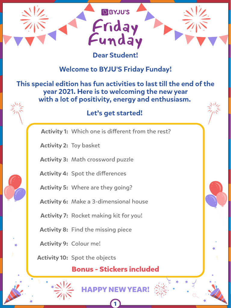 Class 1 Maths Friday Funday Activities | PDF | Mathematics