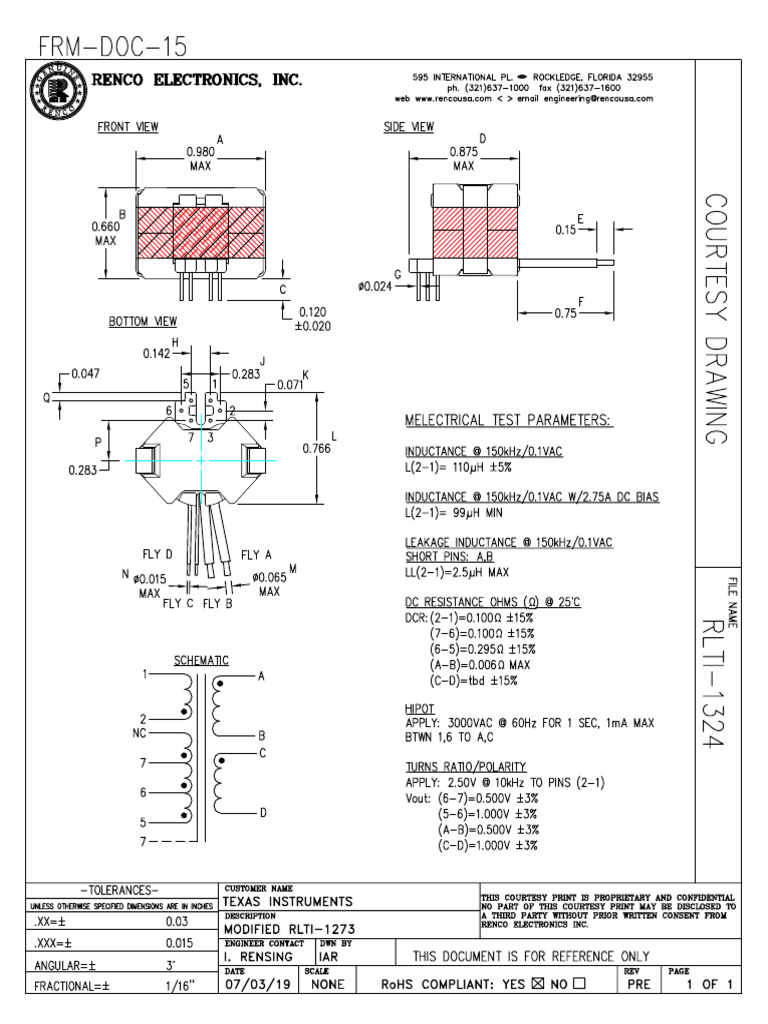 Renco RLTI 1324 Datasheet | PDF