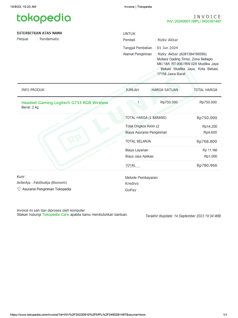 Invoice - Tokopedia | PDF