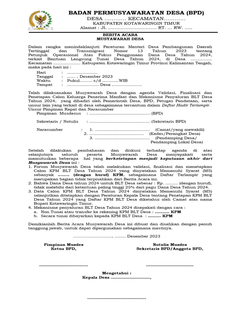 Berita Acara Musdesus 2024 | PDF