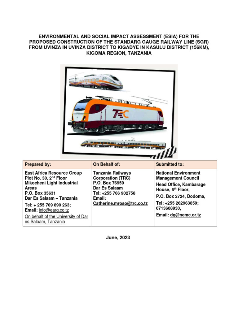 Esia Report For SGR Project - Uvinza To Kigadye | PDF | Environmental ...