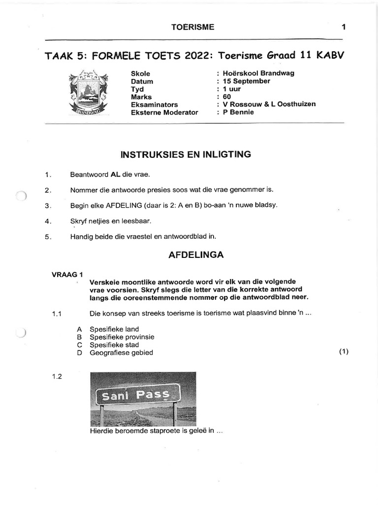 Graad 11_Toerisme | PDF