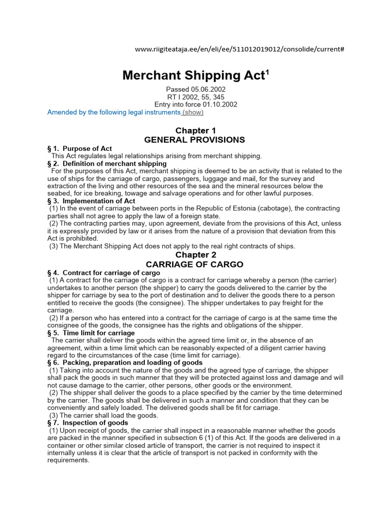 Merchant Shipping Act | PDF | Bill Of Lading | Consignee